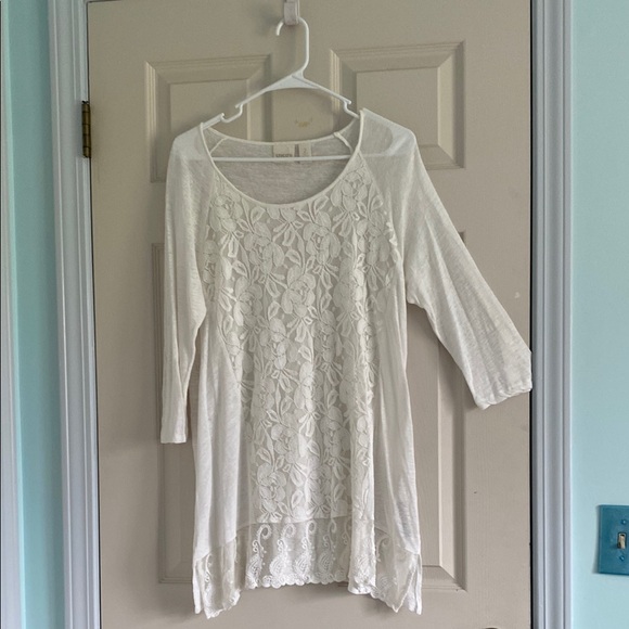 Chico's | Tops | Chicos White Lace Tunic With Asymmetrical Design ...